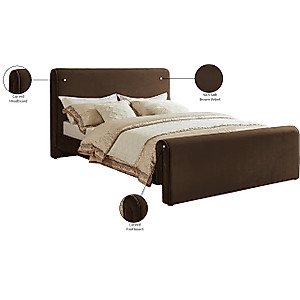 Meridian Furniture SloanBrown-F Sloan Collection Modern | Contemporary Velvet Upholstered Full Bed with Rich Soft Brown Velvet, Curved Headboard and Footboard, 59.5" W x 92" D x 45" H, Brown, Full