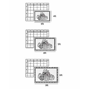 Outdoor Rug 4' x 6', Fall Thanksgiving Large Area Rugs for Patio/RV/Deck/Porch/Indoors, Black and White Checkered Pumpkin Water Absorption Camping Rug Carpet, Lightweight Washable Rug Runners
