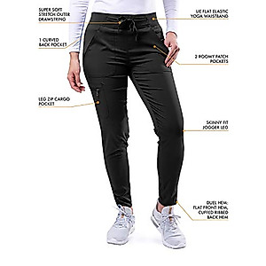 Adar Pro Modern Athletic Scrub Set for Women - Modern V-Neck Scrub Top & Yoga Jogger Scrub Pants - P9500 - Black - M