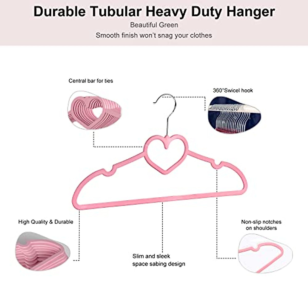 Plastic Hangers, Heavy Duty Clothes Hanger for Adults, Heart Hangers with 360 Degree Swivel Hook for Coat Jackets, Pants, Shirts, T-Shirts, Dresses Clothes Hanger (10 Pack - Pink)