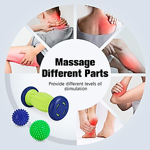 Plantar Fasciitis Roller Foot Massage Ball-Foot Ball Roller Massager Set,Massage Balls and Foot Roller for Plantar Fasciitis Relief | Trigger Point Therapy(1 Foot Massage Roller+2 Spiky Massage Balls)