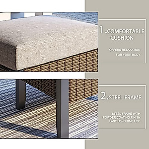 LOKATSE HOME Outdoor Wicker Ottoman Patio Rattan Furniture Metal Footrest Seat Square Footstool with Cushion