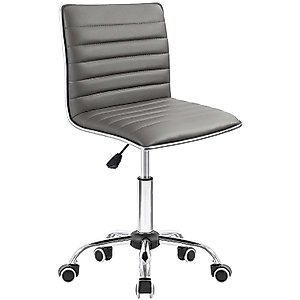 Homall Modern Adjustable Low Back Armless Ribbed Task Office Desk Vanity Swivel Rolling Leather Computer Conference Chair (Gray)