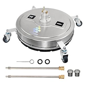 EDOU Direct Pressure Washer Surface Cleaner 20" with Wheels | Stainless Steel | Heavy Duty | 4,000 PSI Max Working Pressure | Includes: 2 Pressure Washer Extension Wand Attachments
