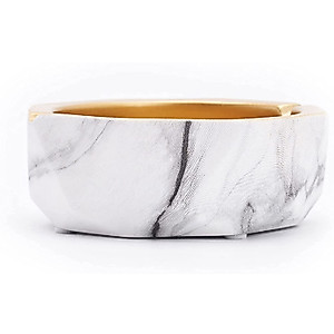 Ceramic Ashtrays White marble Cigarette Ashtray, Home，Fashionable Office Decoration Porcelain Gift, for Patio/Outside/Indoor/Garden/Porch/Home Decor