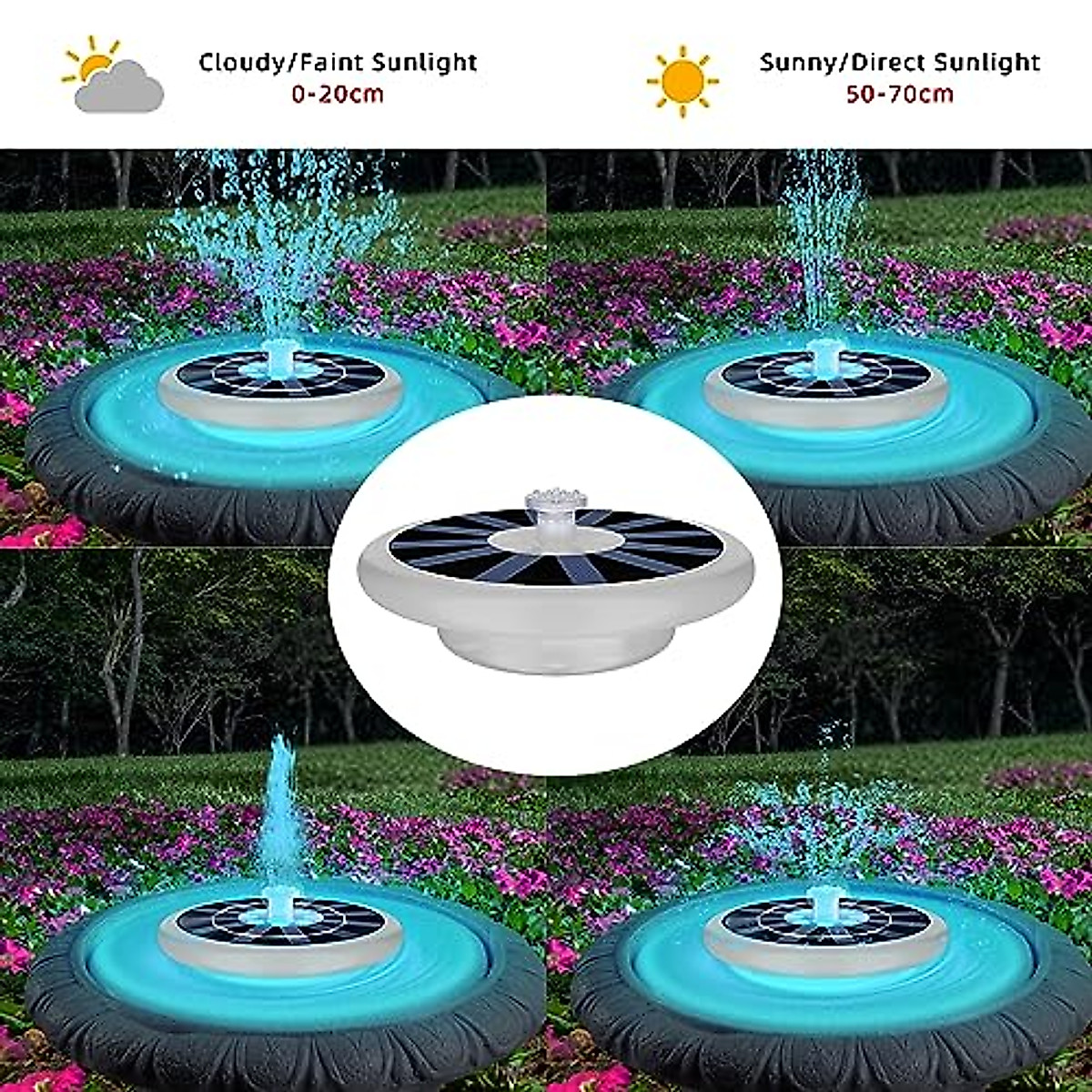 Solar Fountain Built-in Rechargeable Battery, 1.5W Solar Water Pump with 6 Nozzles, Dustproof and Waterproof IP68 Free Shanding Floating Solar Fountain for Bird Bath, Garden, Pond, Pool