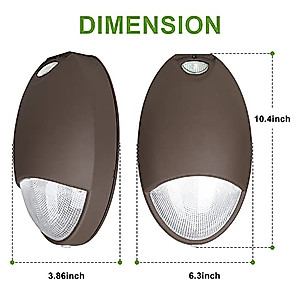 LED Emergency Wall Pack with Battery Backup and Photocell, Commercial Grade Outdoor LED Emergency Wallpack, 12W 100-277VAC UL-924 Fire Resistant IP65 Wet Location, Dark Bronze UL Listed