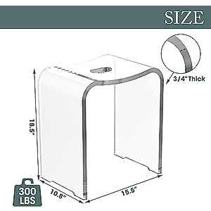 WAHFAY Acrylic Shower Bench, Clear Shower Stool for Inside Shower, Modern Shower Chair Bath Seat with Rounded Edge, 300lbs Weight Capacity