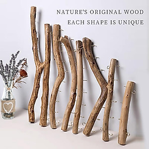Logs for Decoration Natural Driftwood Decorative Branches Home Wall Hanging Decor Jewelry Organizers with 5 Hooks (15 Inch)
