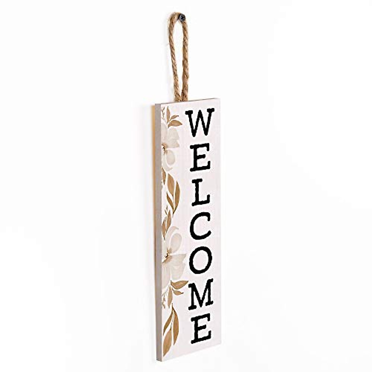 P. Graham Dunn Welcome Floral Brown 10 x 4 Solid Pine Wood Decorative Vertical String Sign