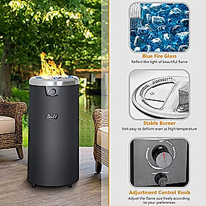 BALI OUTDOORS Round Propane Fire Pit Gas Firepit Fire Column, Blue Fire Glass, 15'' D x 32.6''H, Black