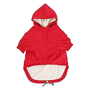 Personalised Dog Winter Coat Waterproof Puppy Fleece Suit Jacket with Legs Hood and Pocket - Best for Yorkie Terrier Schnauzer Poodle Border Collie Labrador Golden Retriever 8lbs to 70lbs - Red - S