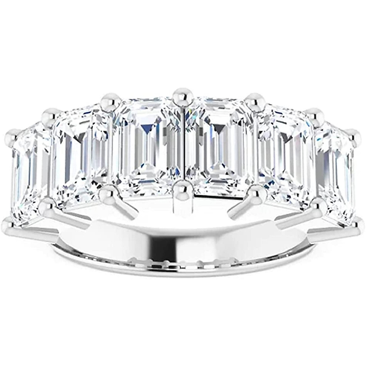 Moissanite World Touch of Paradise Bold Eternity Wedding Band, Emerald Cut 6.00CT, VVS1 Clarity, Colorless Moissanite, 925 Sterling Silver, Engagement Ring, Wedding Gift, Perfact for Gift (7.5)
