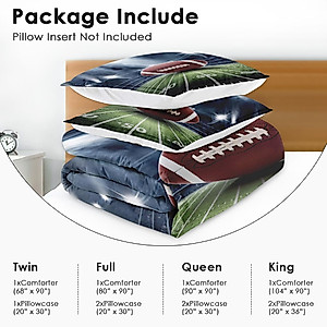 Nesphy Football Full Comforter Set, Rugby Field Football Bedding Set 3 Piece, All Season Soft Toddlers Children Adults Bedroom Bed Decoration Comforter and 2 Pillow Shams