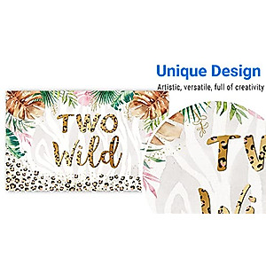 Funnytree Two Wild Backdrop for Girls 2nd Birthday Party Decoration Leopard Theme Floral Jungle Photo Background Photobooth Props