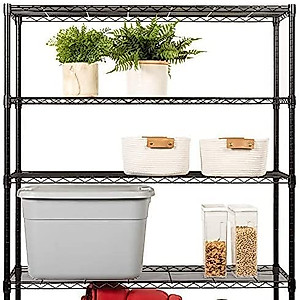 Heavy Duty 5-Tier Shelving Unit Commercial Grade Adjustable 900Lbs Capacity Steel Storage Rack 30L x 14D x 60H Mobile Shelves Wire Shelf Silver Rolling Utility Cart for Pantry Garage Kitchen- Black