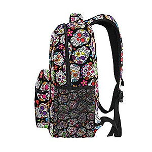 Aflyko Sugar Skulls School Bookbag Laptop Backpack Travel Hiking Daypack for teens 16 x 11.4 x 6.9 Inch