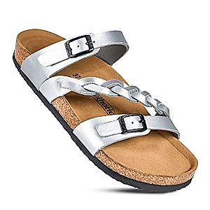 AEROTHOTIC Women's Arch Support Casual Strappy Slide Sandals (Viking Silver, 8)