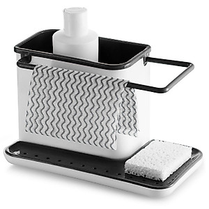 Kitchen Sponge Holder for Sink - Kitchen Sink Caddy - Sink Organizer with Brush Dispenser Holder and Drain Pan Tray - Dish Sponge Holder – Dual Use Sponge Brush Soap Dish Holder with Rag Rack