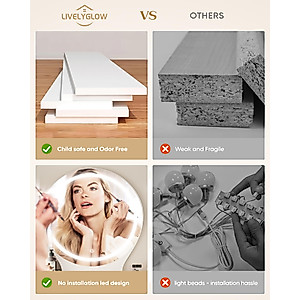 LIVELYGLOW Small Vanity Desk Set with Round Mirror and Light- Vanity Desk with Drawer- White