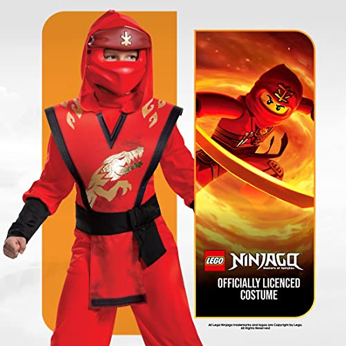 LEGO Ninjago Kai Jumpsuit Deluxe Child Costume For Boys, Red & Black, Kids Size Small (4-6)