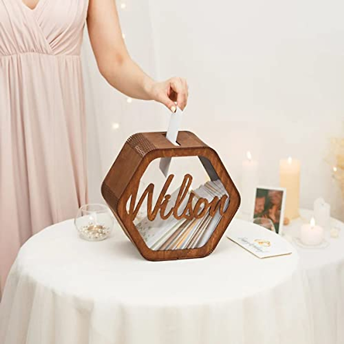 lmllml Personalized Wedding Card Box Rustic Wood Card Box for Wedding Reception Deco, Custom Wooden Memory Box Carving Name and Date, Large 11.9x11x6.3, Wood Brown