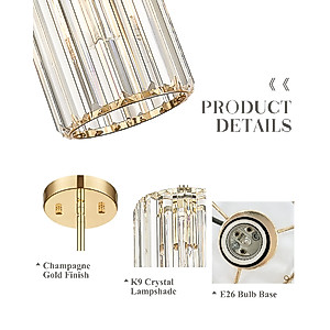 Cargifak Crystal Pendant Light, Mini Chandelier with Gold Finish, Modern Hanging Light Fixture for Kitchen Dinning Room Bedroom, CKPL5510-1P-CG-B