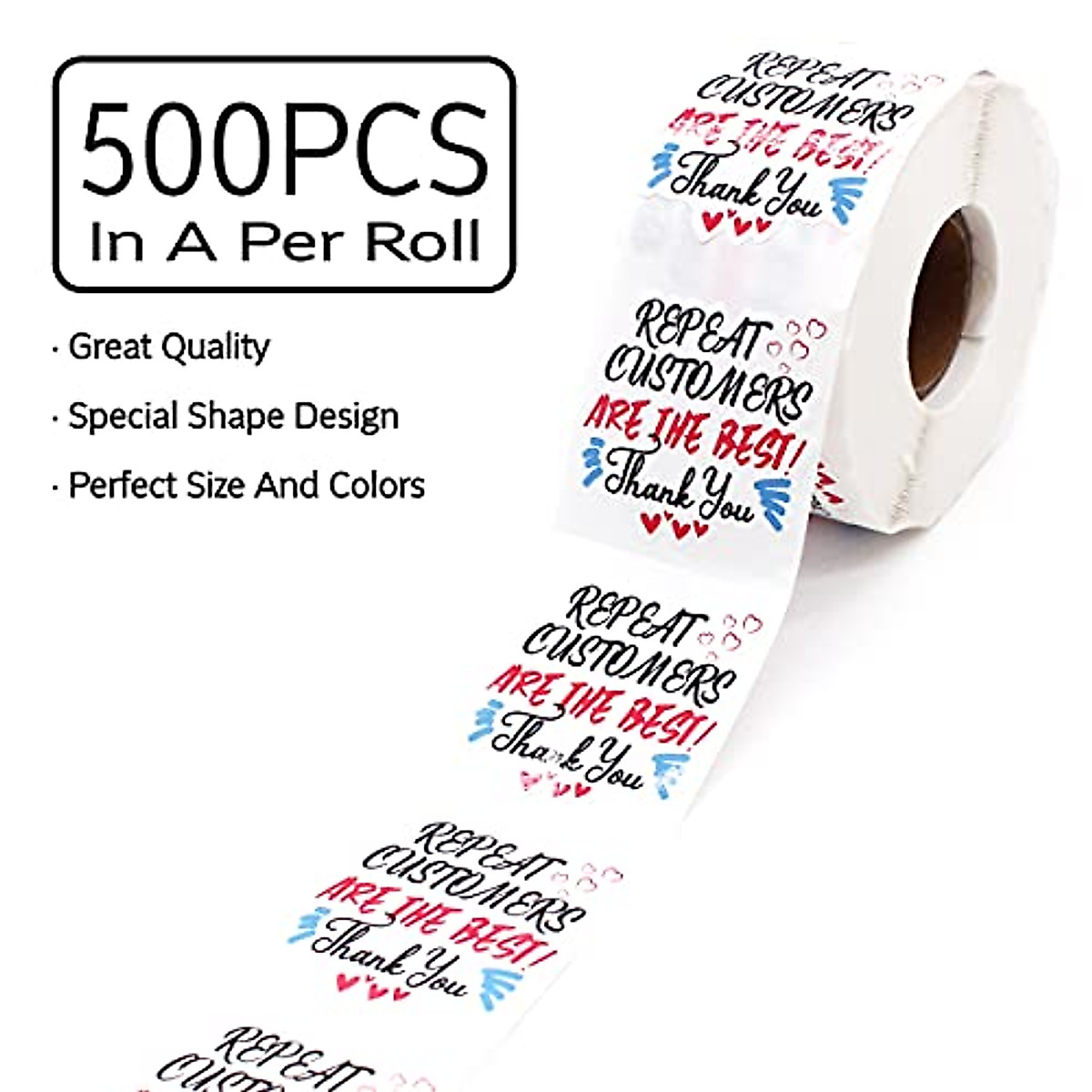 Wailozco Repeat Customers are The Best Stickers,Thank You Stickers,Handmade Stickers,Small Shop Stickers,Envelopes Stickers for Small Business, Online Retailers,Handmade Goods,500 Labels Per Roll