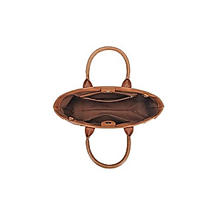 Daisy Rose Tote Shoulder Bag with Front Zipper - PU Vegan Leather - BROWN