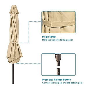 Pakarde 9FT Patio Umbrellas, Outdoor Patio Table Umbrella with Tilt Adjustment and Crank Lift System for Ourdoor Patio, Lawn, Backyard, Pool, Market, Beige