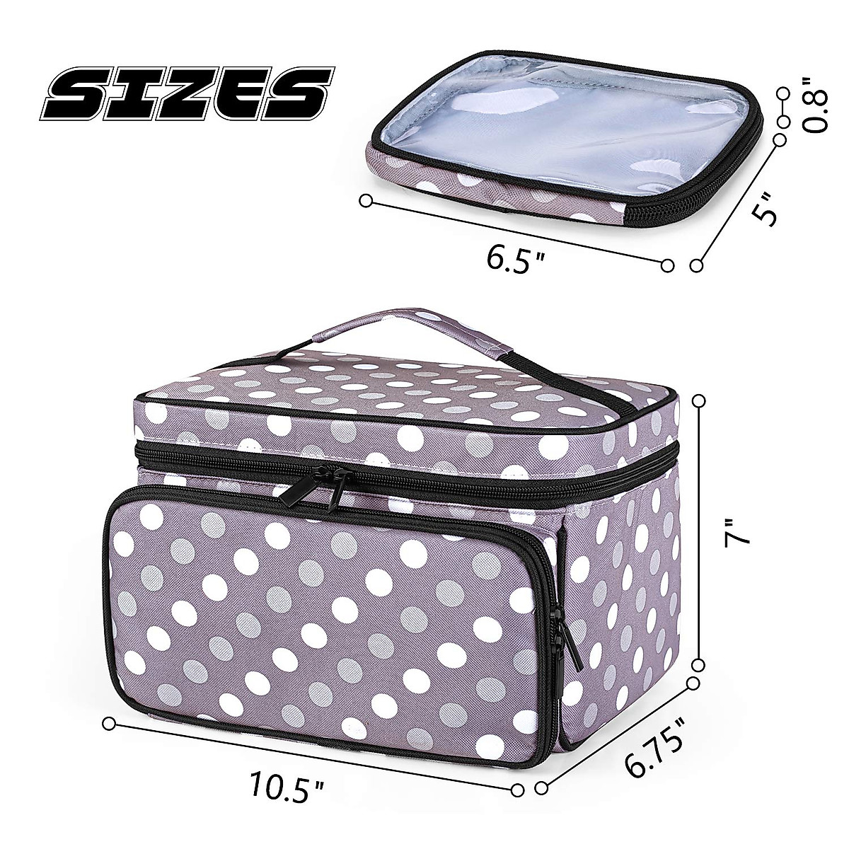 Luxja Sewing Accessories Organizer with 2 Detachable Clear Pockets, Sewing Supplies Organizer (Patent Design), Polka Dots