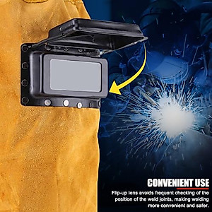 EVTSCAN Split Cowhide Leather Welding Helmet, with Flip-Up Lens, Adjustable Headgear, Flame Resistant Split Grain Leather Welding Hood for MIG, TIG and Arc Welding