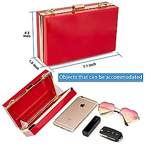 Acrylic Clear Purse For Women, Crossbody Shoulder Handbag Evening Clutch Bag Chain Strap - Red