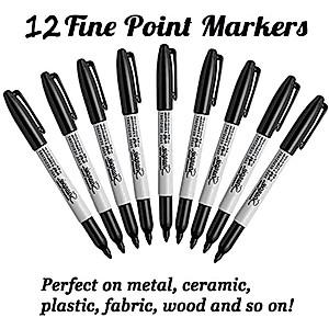 Permanent Markers, Fine Dot Permanent Markers, Durable Ink Fade Resistant and Water Resistant, Pack of 12 Markers (BLACK), Great for Graffiti on Plastic, Wood, Stone, Metal Glass and More.