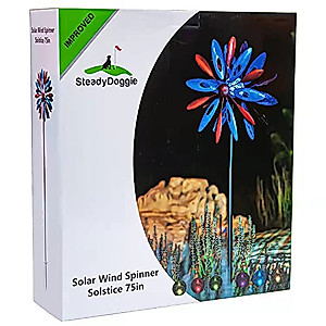 Solar Wind Spinner Solstice 75in Multi-Color Seasonal LED Lighting Solar Powered Glass Ball with Kinetic Wind Spinner Dual Direction for Patio Lawn & Garden, Easy to Assemble and LED Color Changing