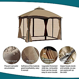 Gazebo Universal Replacement Mosquito Netting - Wonwon Outdoor Gazebo Canopy 4-Panel Screen Walls with Zipper for 10' x 10' Gazebo (Mosquito Net Only) (Brown)
