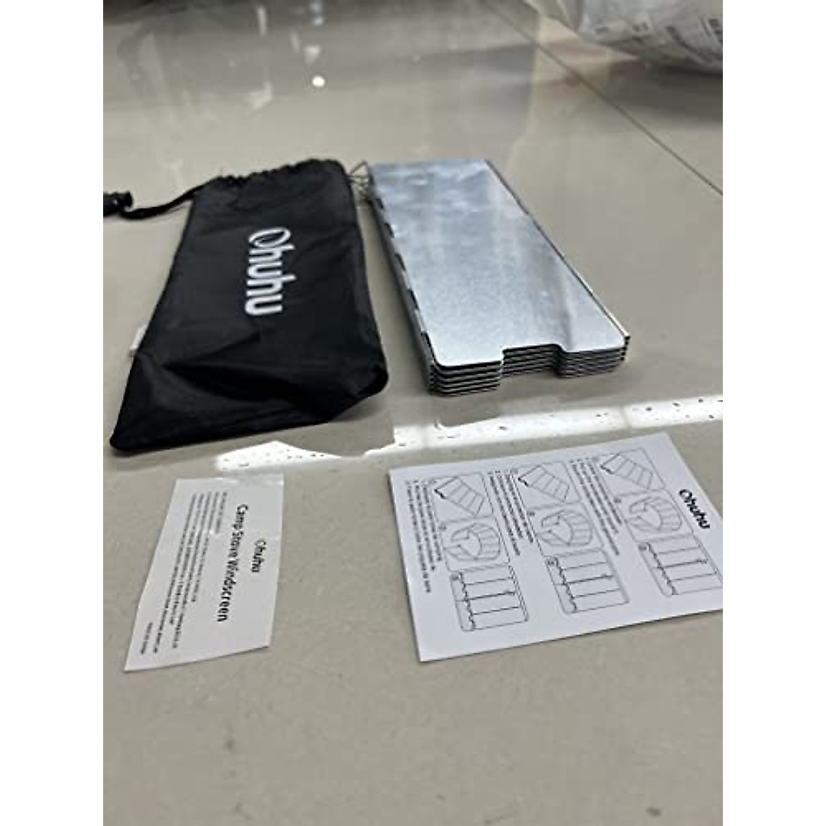 Camping Stove Windscreen, Ohuhu Camp Stove Windscreen 10 Plates Aluminum Folding Portable Camping Stove Windshield Burner Stove with Carry Bag, for Camping Picnic, Backpacking, Cooking