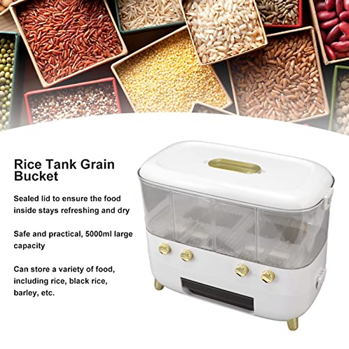 Haofy Rice Grain Bucket, 5000ml Compartment Food Storage Container White Refreshing Keeping for Restaurant (4 Grid)