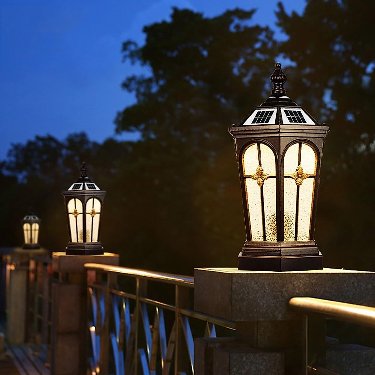 MODEBHD Solar Outdoor Post Light, Waterproof IP65 Villa Courtyard Garden Post Lantern, Pillar Light with One Light and Three Color Temperature, On/Off Solar Powered Post Lamps