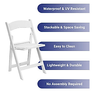 TentandTable White Resin Stackable Folding Chairs | 4 Pack | Heavy Duty | 300-Pound Capacity | for Banquets, Weddings, and Events