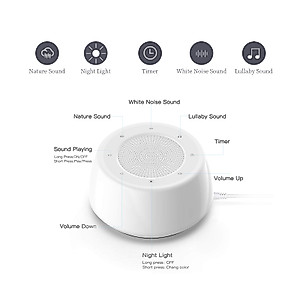 White Noise Sound Machine with Adjustable Night Light, Timer & Memory Features | Sleep Sound Machine with 16 Soothing Sleep Sounds for Babies & Adults | Sleep Therapy at Home & While Travelling