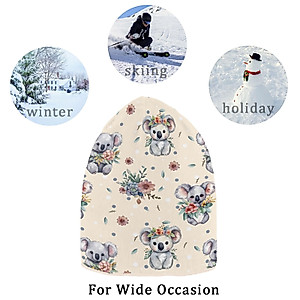 Naanle Floral Koalas Mens Womens Beanie Hat Stretch Slouchy Warm Knit Winter Hats Skully White Beanie Women Ski Beanies Cap
