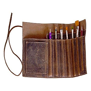 KomalC Genuine Leather Pen Case & Pencil Holder – Artisan Leather Stationery Roll/Foldable Pouch for Artists