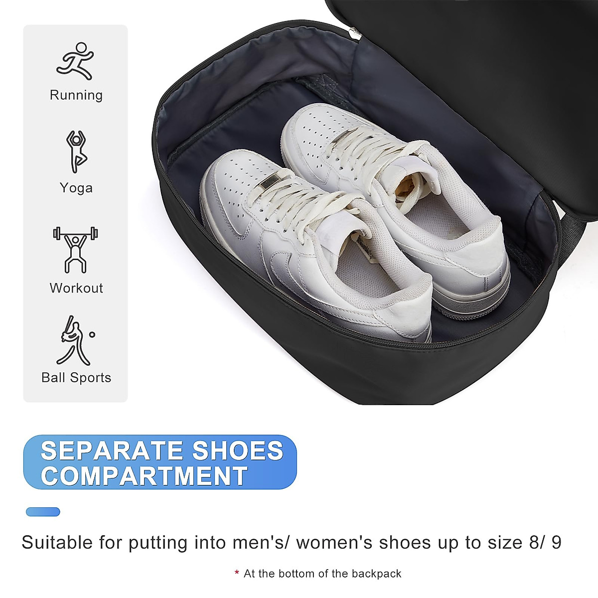 coofay Gym Backpack For Women Waterproof Backpack With Shoe Compartment Lightweight Travel Backpack Black Sports Backpack Large Gym Bag