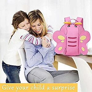 Clearlove Kids Backpack Lightweight School Backpack with Tulle Wings and Anti-lost Safety Rope Toddler Backpack for Teen Girls Boys（Pink Butterfly）