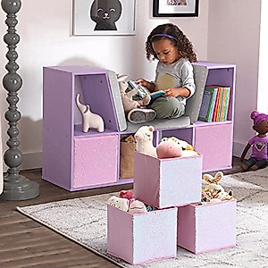 ELUCHANG Sequin Cube Storage Bins Organizer Container Foldable Fabric Closet Organizer Boxes Baskets for Shelves,Toys,Bedroom(4PCS,Pink)