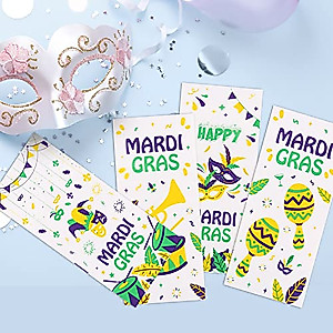 200 Pcs Mardi Gras Cellophane Cookie Candy Bags with 220 Twist Ties Bulk Gift Platic carnival theme Design Goody Treat Bags for Theme School Party Favor
