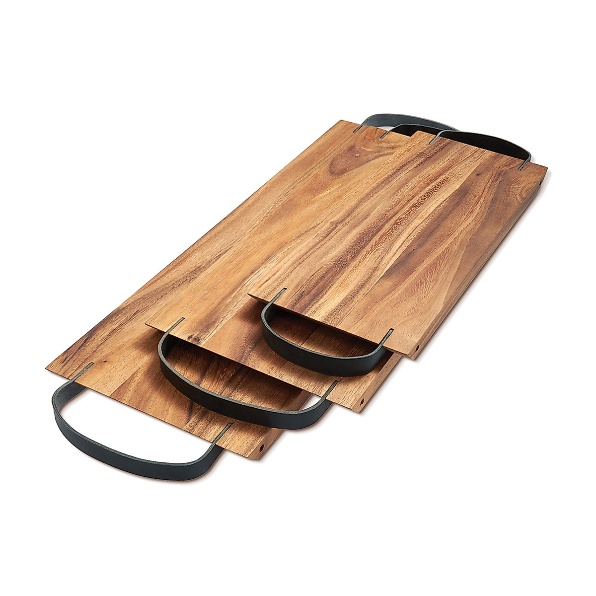 Ironwood Gourmet Small Florence Serving Board With Leather Handles, Acacia Wood