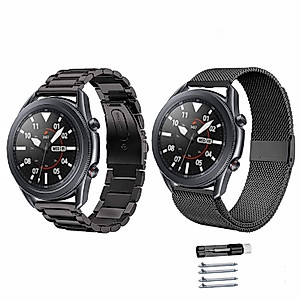 ACESTAR 2Pack Compatible with Samsung Galaxy Watch 46mm/Galaxy Watch 3 45mm bands,2Pack 22mm Stainless Steel Metal+Mesh Loop Bands for Galaxy 3 Watch Bands 45mm/Galaxy S3 Bands Men Women