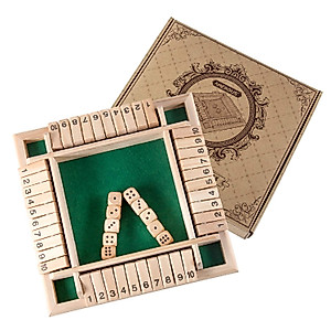 AMEROUS 1-4 Players Shut The Box Dice Game,Classic 4 Sided Wooden Board Game with 10 Dice and Instructions for Kids Adults, Tabletop Version